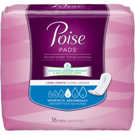Poise Pads, Moderate Absorbency Long Length - 16ct