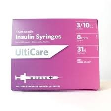 UltiGuard U-100 Insulin Syringes 30 Gauge, .3cc, 1/2"- 100ct