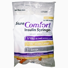 Buy SureComfort Insulin Syringe 31 Gauge, 3/10cc, 5/16" Needle- 10 ...