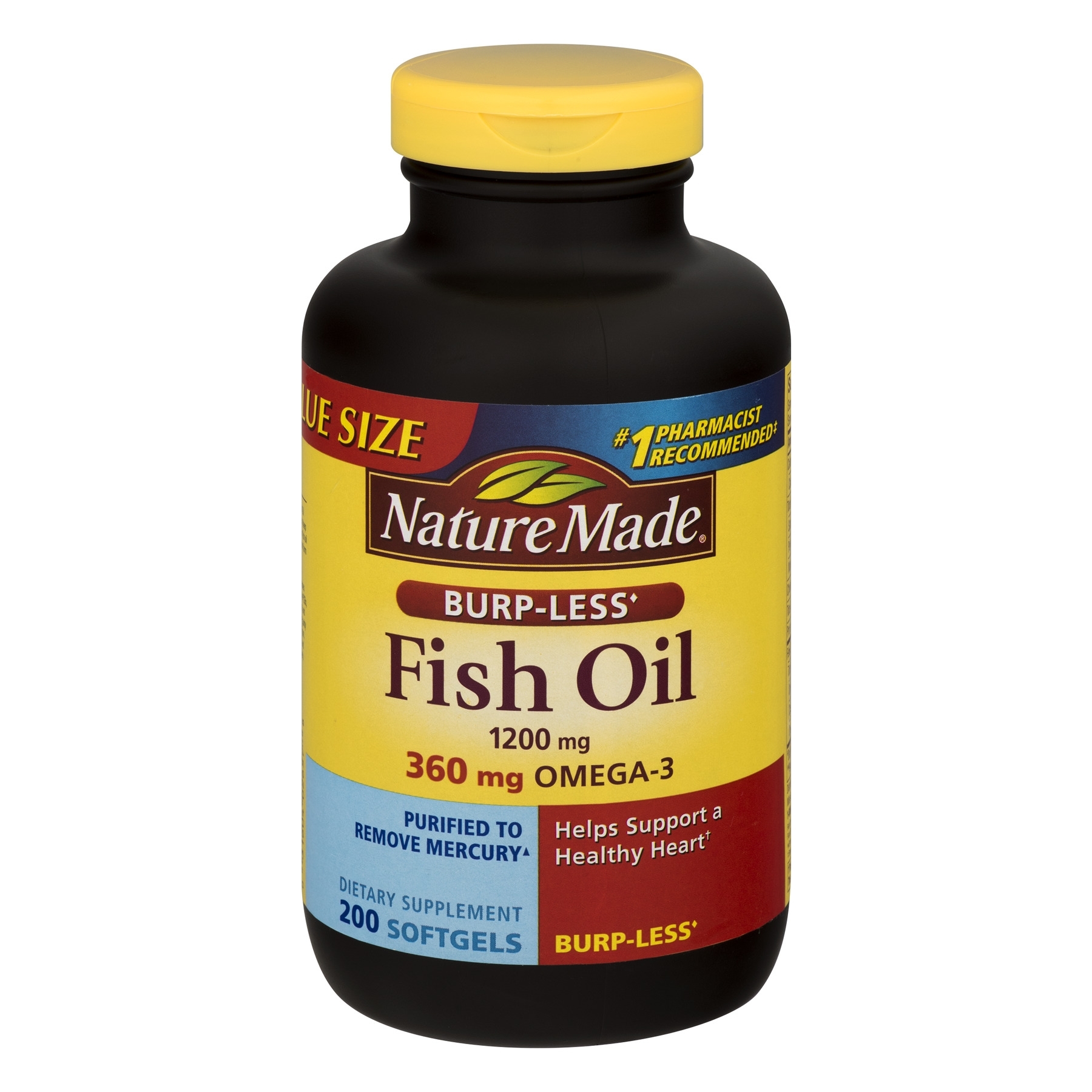 Buy Nature Made Burp-Less Fish Oil 1200mg, 360mg Omega-3, Liquid ...