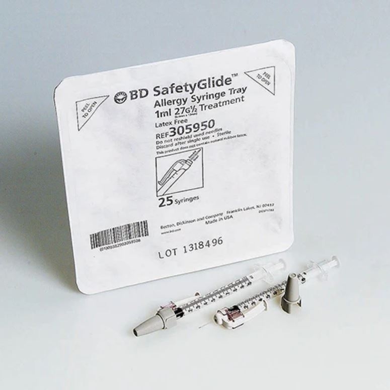 BD 305950, Allergy Syringe 27 Gauge, 1cc, 1/2" SafetyGlide Needle ...