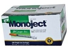 Monoject Ultrafine Insulin Syringe, 29 Gauge, 1cc, 1/2" Needle - 100 Count