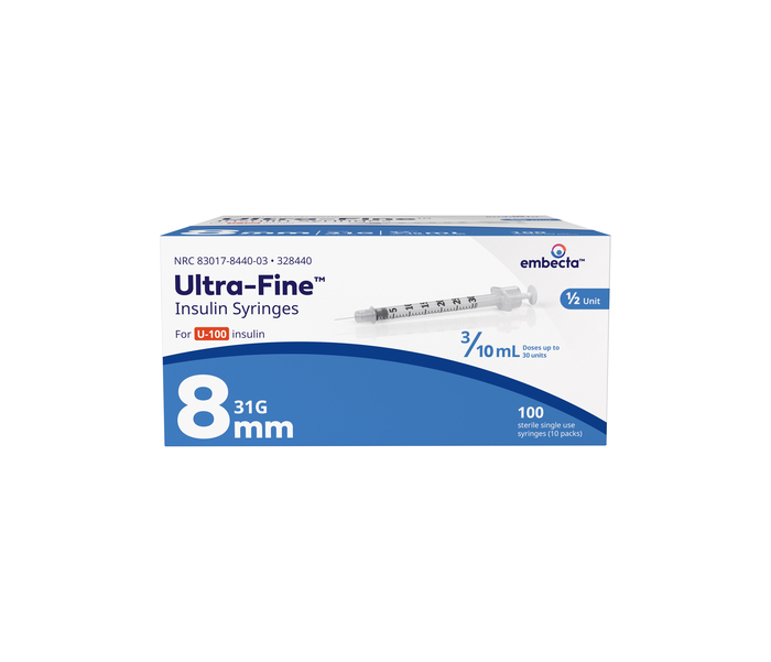 BD 328440, Ultra-Fine II Insulin Syringe 31 Gauge, 3/10cc, 5/16" Needle ...